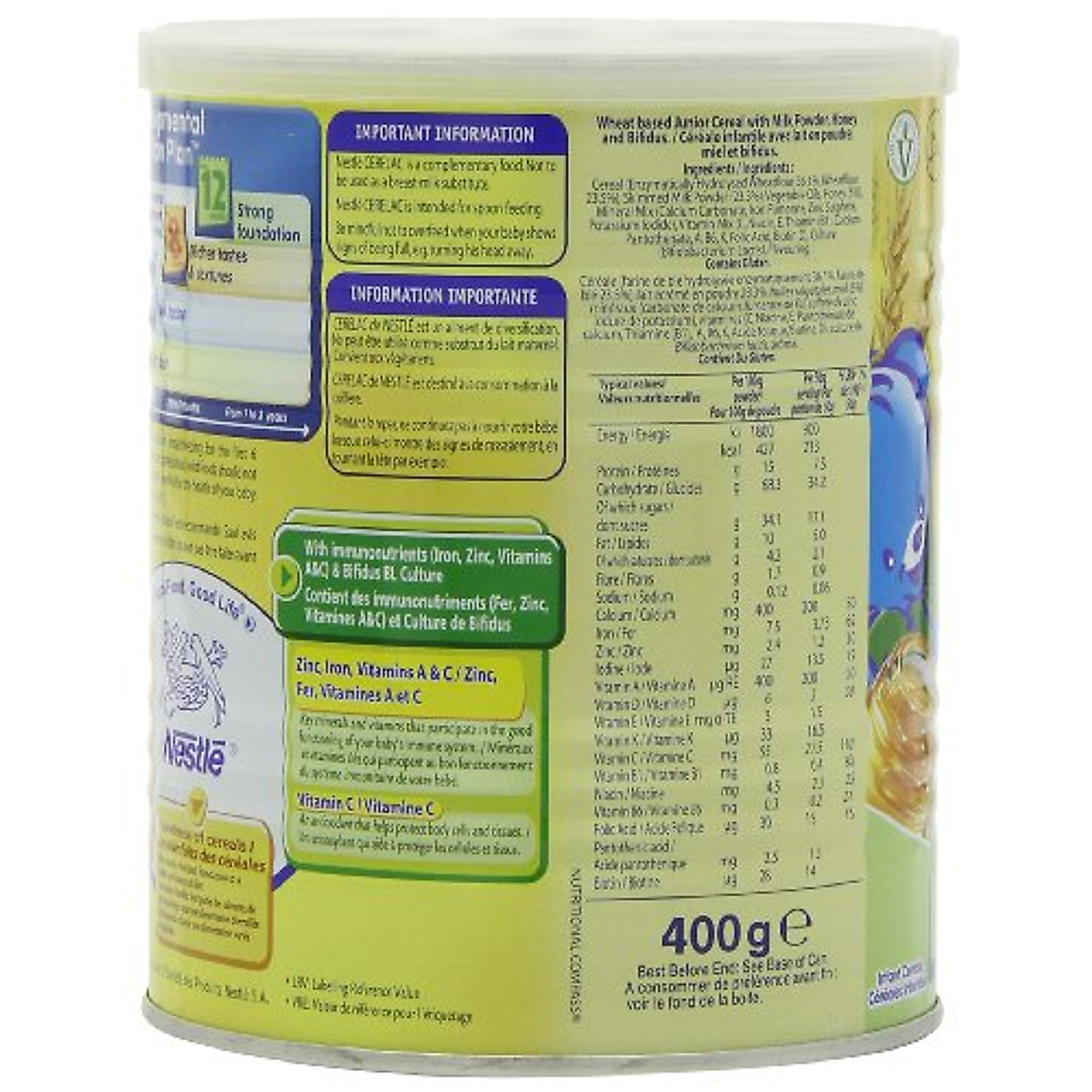 Nestle Cerelac, Honey and Wheat with Milk (From 12 Months), 14.11-Ounce Cans (Pack of 4)