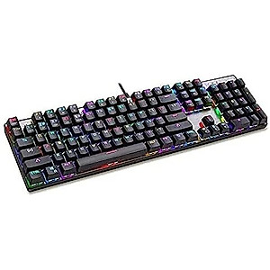 Feiyx Second Hand Wired Mechanical Keyboard 104 Keys RGB Blue Switch LED Backlit Anti-Ghosting Gaming Keyboard Premium,for Windows PC/MAC Games