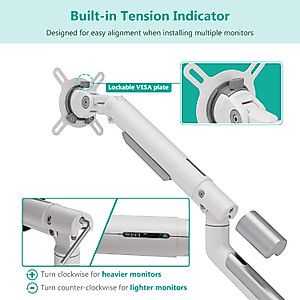 WALI Single White Monitor Mount Arm Stand, Fully Adjustable, Mechanical Spring Tension Indicator, Bracket with Clamp, Display Up to 32 inch, 22lbs Weight Capacity (MATI001-W), White