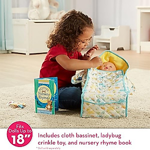 Melissa & Doug Mine to Love Bassinet Play Set Portable Carrier for Dolls with Crinkle Toy, for 3+ years, Nursery Rhyme Book