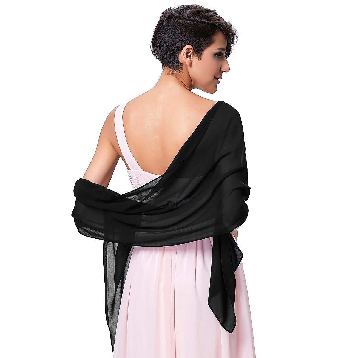 Kate Kasin Black Chiffon Bridal Evening Party Scarves Shawls for Formal Dress