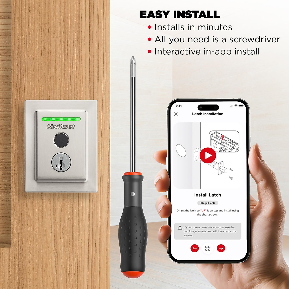 Kwikset Halo Touch Contemporary Square Wi-Fi Fingerprint Smart Lock No Hub Required featuring SmartKey Security in Satin Nickel (99590-003)