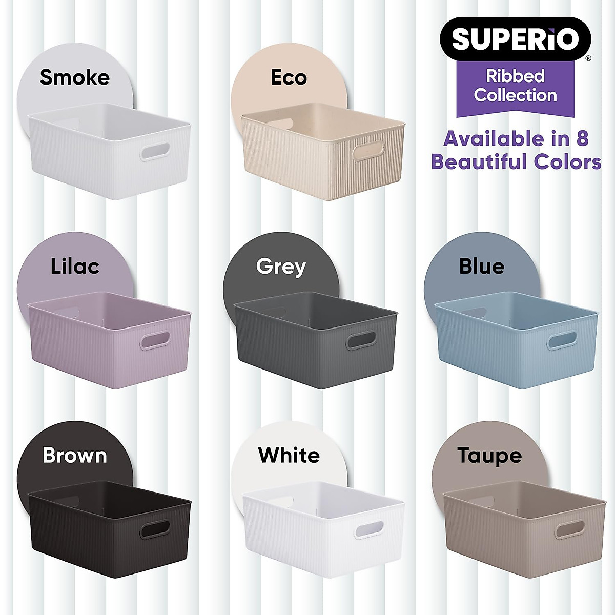 Superio Ribbed Collection - Eco-Friendly Decorative Plastic Open Home Storage Bins Organizer Baskets, Large (1 Pack) Container Boxes for Organizing Closet Shelves Drawer Shelf 15 Liter/16 Quart