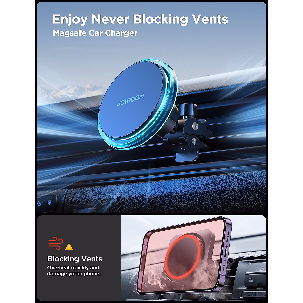 JOYROOM for Car Mount Charger, 15W Wireless Charger for Car Magnetic Phone Holder Mount,[Powerful Magnets] for Car Charger, Phone Mount Holder for Car Vent Charger Fits iPhone 14/13/12 (JR-ZS291CC)