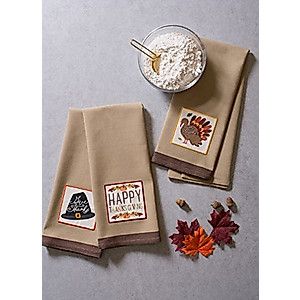 DII Fall Basics Collection Embellished Dishtowel Set, 18x28, Pumpkin Spice 3 Piece