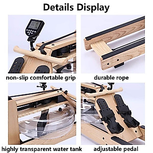 Water Rowing Machine Walnut Wooden Rower for Home Use with LCD Monitor Indoor Cardio Machine Strength Training Exercise Equipment Workout Sports Fitness 440LB Max Capacity