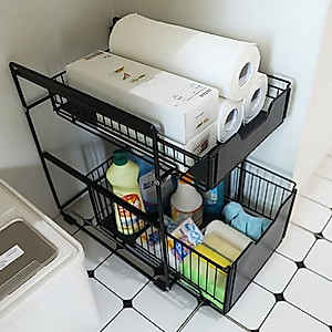 SLDMJFSZ Under Sink Organizers and Storage,2-Tier Sliding Kitchen Cabinet Organization,Multi-Purpose Under Sink Shelf,Black/White,White,Small