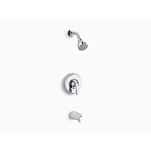 Kohler TS15601-4S-CP Coralais(R) Rite-Temp(R) bath and shower valve trim with lever handle, slip-fit spout and 2.5 gpm showerhead, Polished Chrome