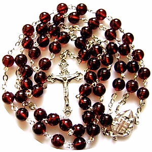 elegantmedical HANDMADE Garnet Gemstone Bead Catholic Sterling 925 Silver 5 DECADE ROSARY Cross Crucifix Necklace Womens/Girls
