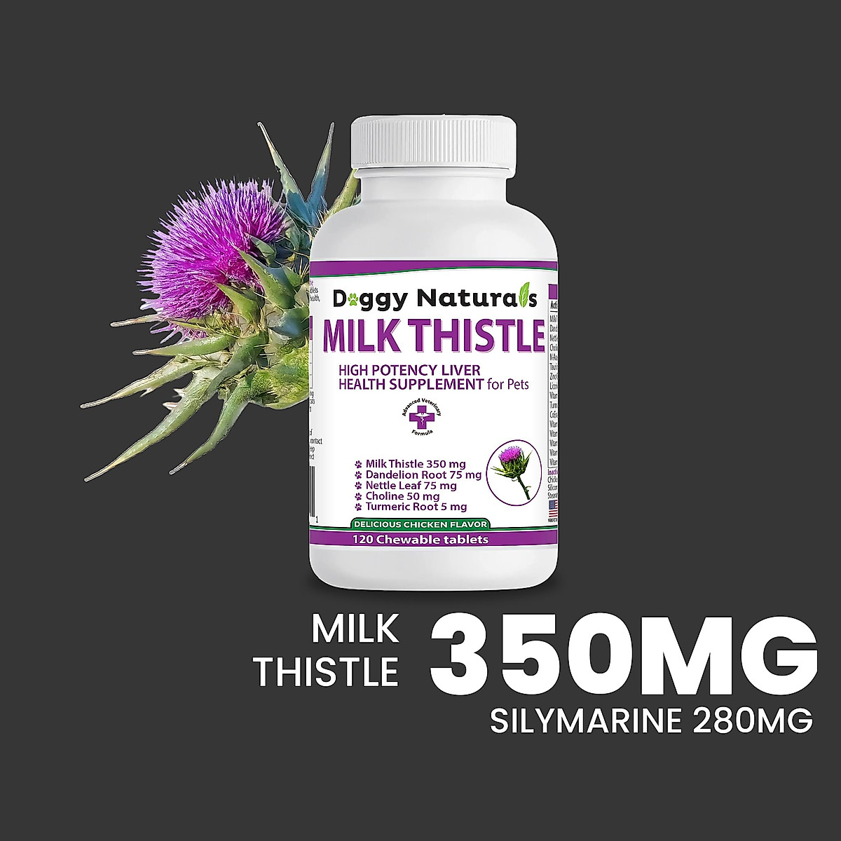 Milk Thistle for Dogs with High Potency Liver Health Supplement for Pets (120 tabs)