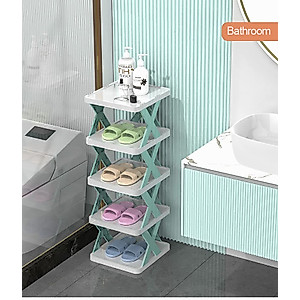 Shoe Rack - Shoe Organizer 5 Tiers for Closet Narrow， Plastic Shoe Rack Storage Organizer for Entryway, Space Saving Shoe Stand Cabinet for Bedroom Cloakroom Hallway Garage. (Light Green)