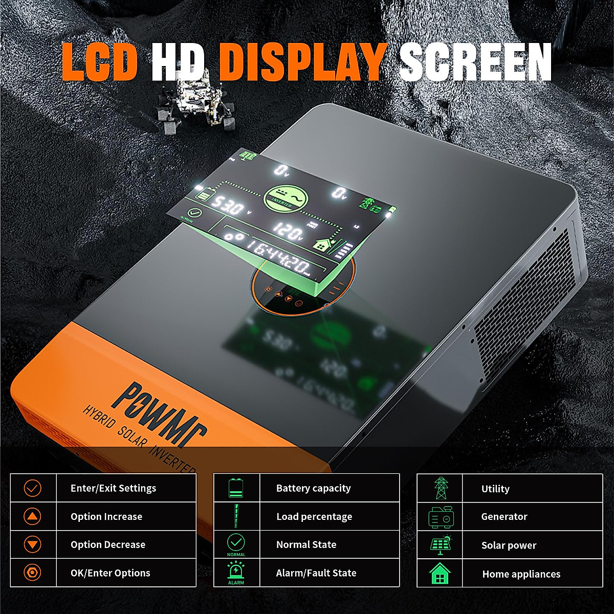 PowMr 5000W Hybrid Solar Inverter 48V DC to 110V/120V/208V/240V AC, Single &Split &Three Phase Pure Sine Wave Inverter with 100A MPPT Controller, Support Parallel, for 48V LiFePO4/Li/GEL/AGM Battery