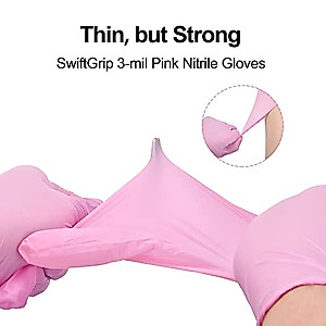 SwiftGrip Pink Nitrile Gloves, 3-mil, Pink Industrial Gloves Disposable Latex Free, Gloves for Cleaning & Esthetician, Pink Rubber Gloves, Pink Cleaning Gloves, Powder-Free, 50-ct Box (Medium)