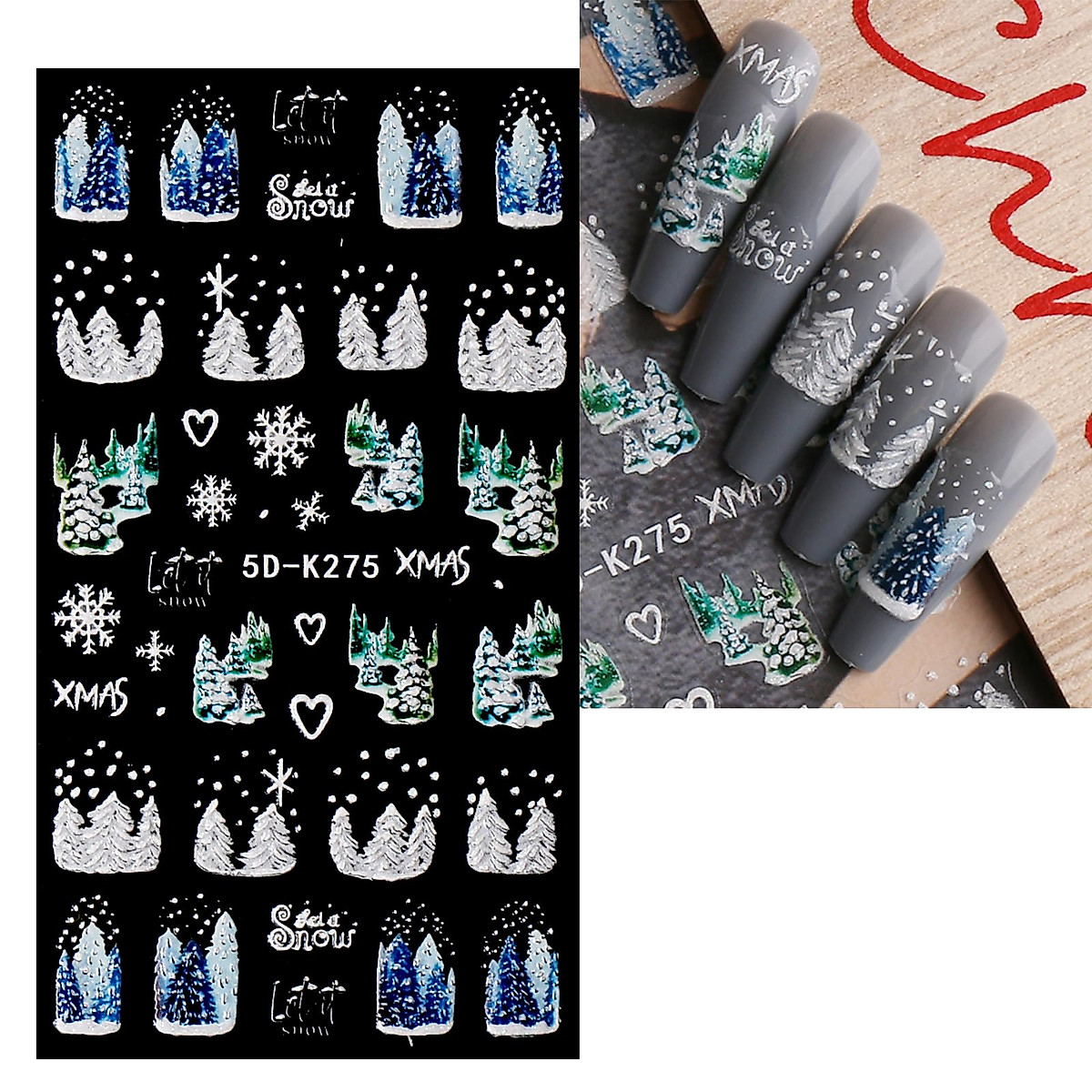 JMEOWIO 3D Embossed Christmas Nail Art Stickers Decals Self-Adhesive Pegatinas Uñas 5D Xmas White Snowflake Winter Holiday Nail Supplies Nail Art Design Decoration Accessories 4 Sheets