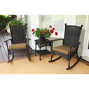 Tortuga Outdoor 3 Piece Portside Classic Rocking Chair with 1 side table, Dark Roast