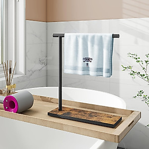 BCOZLUX Hand Towel Holder, Countertop Hand Towel Stand for Bathroom and Kitchen, Counter Towel Racks (Rustic Brown-Square Base-L Shape-Long)