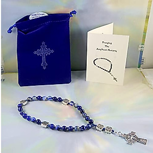 Kit Johnson Designs Anglican Rosary Beads, Blue Striped Agate Beads, Celtic Cross, Prayer Bag, Instruction Booklet