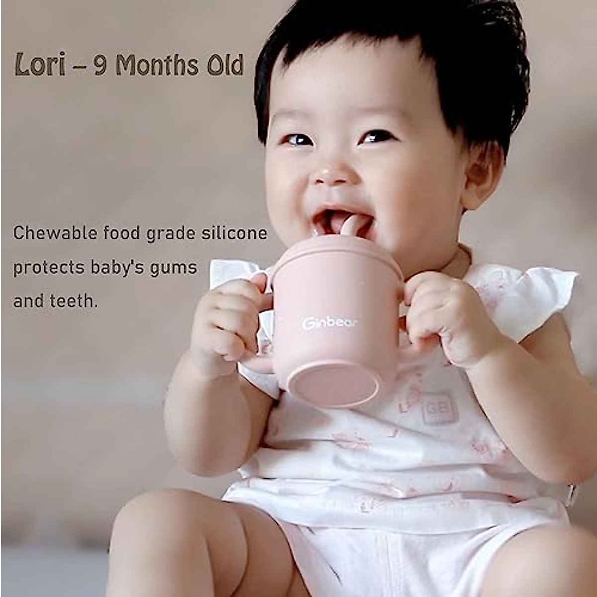 Ginbear 2-in-1 Sip-N-Straw Cup for Baby, Spill Proof Toddler Transition Sippy Cup with Straw, Silicone Baby Cup with Handles, Tiny Training Cups 6 Months+ (Hazy Green)