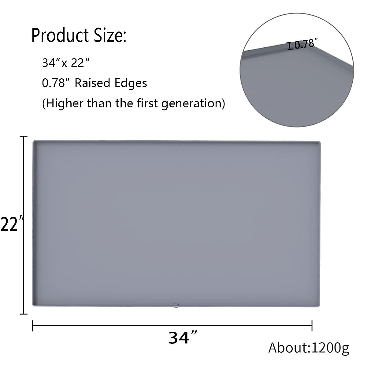 Under Sink Mat, 34"x22" Silicone Under Sink Mat for Kitchen, High Capacity Waterproof Under Bathroom Sink Mat, Side Water Leakage More Convenient