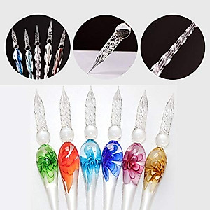 Evangelia.YM Glass Dipped Pen Calligraphy Set, Handmade Crystal Retro Signature Writing Drawing Painting Pen, Students Gift Box Set with 4 Pen Ink, 1 Pen Holder, 1 Crystal Glass Dip Pen (E Green)