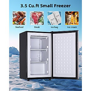 Geekman Upright Freezer, 3.2 Cu.ft Mini Freezer with Removable Shelves, 3-Level Adjustable Thermostat, Perfect for Home, Dorm, Office, Garage, Silver Color
