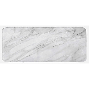 Ambesonne Marble Kitchen Mat, Stained Marbled Background Image Abstract Textures Monochromatic Design Print, Plush Decorative Kitchen Mat with Non Slip Backing, 47" X 19", Grey White