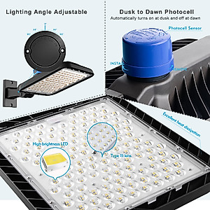 320W(350x1W LED) LED Parking Lot Lights Outdoor 48000LM 5000K Parking Lot LED Lights Commercial, IP65 Led Pole Light Arm Mount with Photocell (Driver Equipped, 7Yrs Warranty)-4Pack