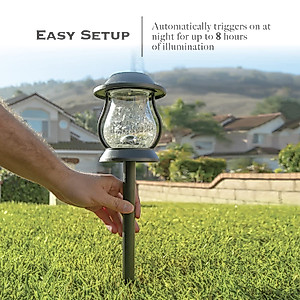 Landia Home Solar Pathway Lantern - Outdoor Decorative 2 in 1 Path Light or Hanging Lantern with Large Crackle Glass Housing, 2-Pack