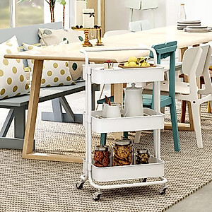 SLNFXC Kitchen Storage Rack Living Room Bathroom Office Rack Trolley Food Clothes Storage Box 3 Tiers (Color : E, Size : 86cm*42cm)
