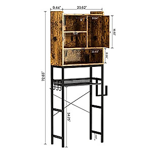 AWQM Over The Toilet Storage Cabinet, Bathroom Cabinet Organizer with Adjustable Shelf, Freestanding Space Saver Toilet Stands with Door, Paper Hook, Multifunctional Bathroom Toilet Rack, Rustic Brown