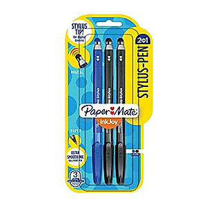 Paper Mate InkJoy 2 in 1 Stylus Ballpoint Pens, Medium Point, Assorted, 3 Pack
