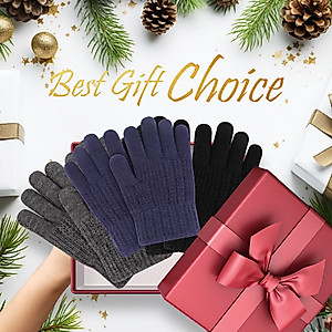 ORVINNER Kids Winter Gloves for Boys Girls, 3 Pairs Children Warm Wool Lined Gloves Toddler Thermal Knitted Mittens (Black/Navy/Dark Grey - Solid Color)