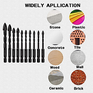 Mgtgbao 10PC 6mm Masonry Drill Bits, 1/4” Concrete Drill Bit Set for Tile,Brick, Plastic and Wood,Tungsten Carbide Tip Best for Wall Mirror and Ceramic Tile.