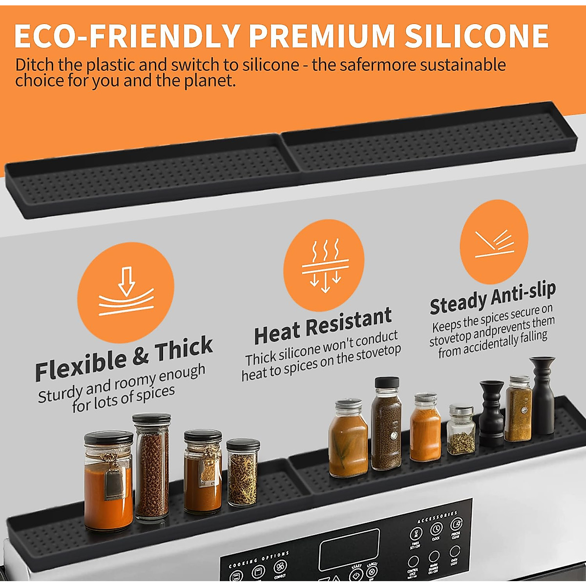 30 Inch Silicone Magnetic Stove Top Shelf, Kitchen Shelf Over Stove Spice Rack Apartment Must Haves Kitchen Gadgets for Above Stovetop Seasoning Organization and Storage with 2 Functional Prtitions
