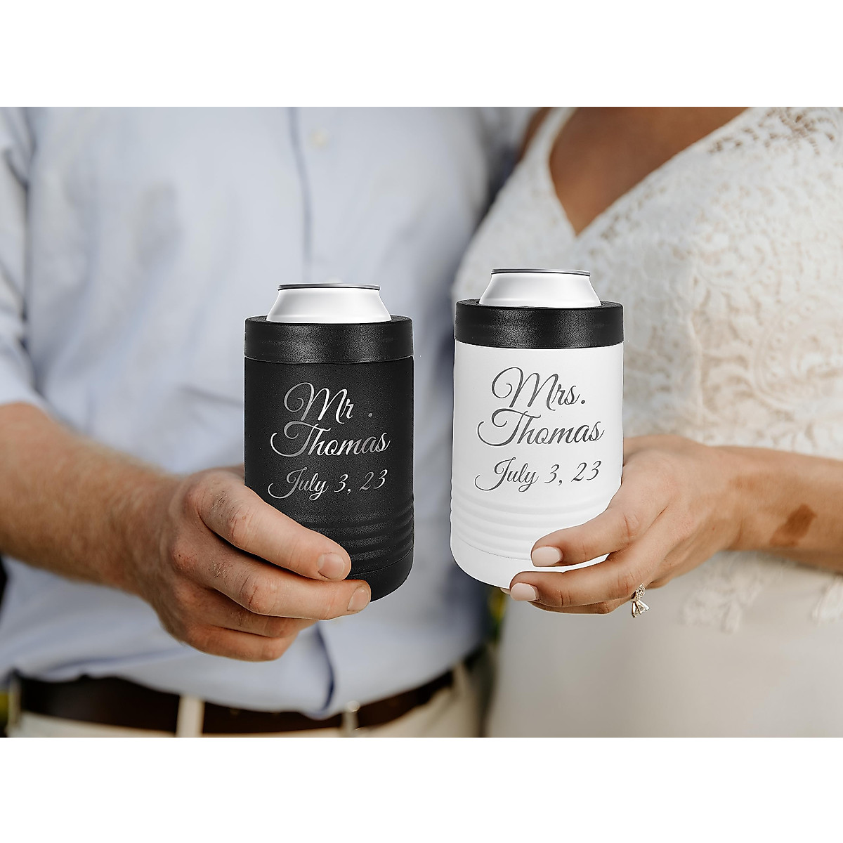 Personalized Stainless Steel Engraved Insulated Beverage Holder Customized Can Cooler with Custom Name Text – Wedding, Birthday, Corporate Gift (Black, Standard)