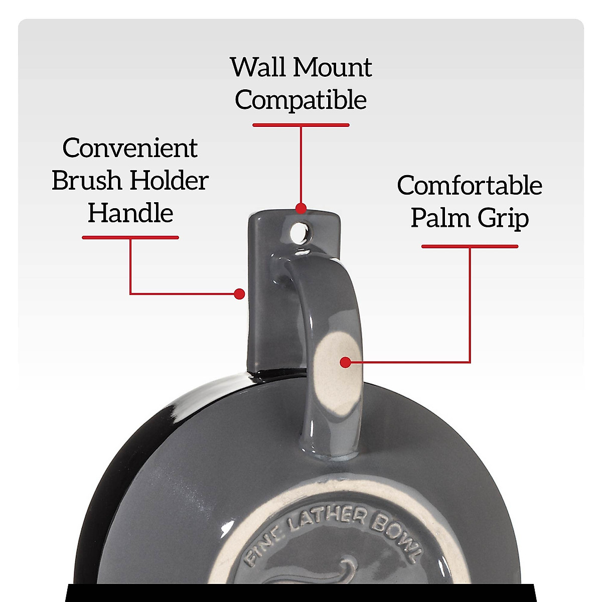 Fine ﻿Mr Lather Bowl, ﻿Gentleman's Ceramic Shaving Cream Bowl, Aerating Ribbed ﻿Texture, Brush Holder, Wall Mount Hole, Dark Bowl for Visual Contrast, Premium Stoneware Construction (Black)