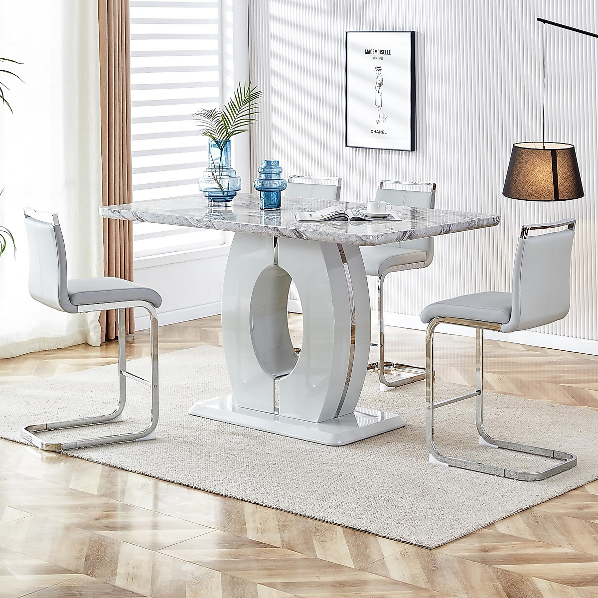 gopop Bar Height Dining Table,Marble Dining Table for 6,1.77-inch Thick Marbleized Textured Tabletop with High-Gloss MDF Base,Counter Height Dining Table Ideal for Pub Bar Gatherings at Home