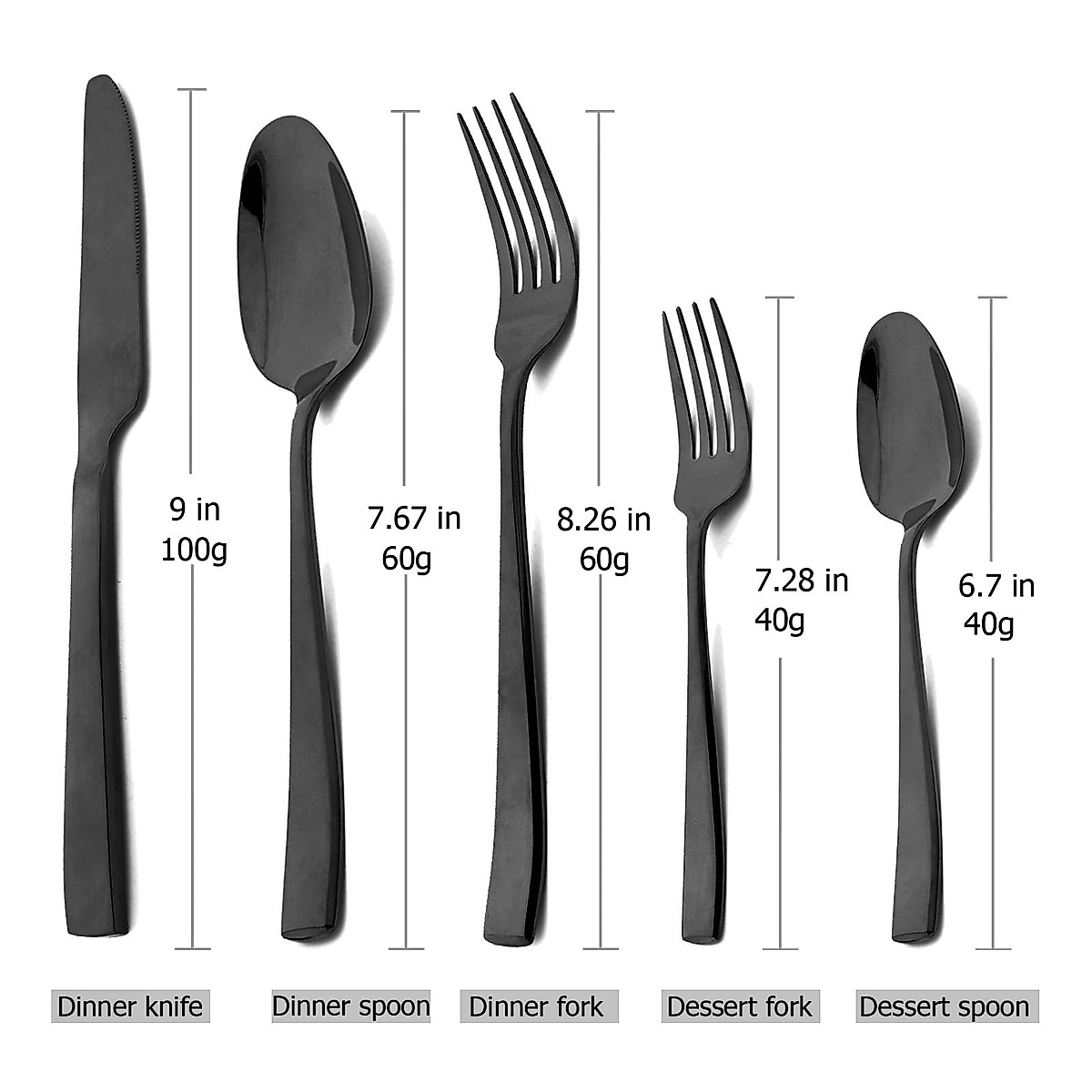 Snplowum 20-piece Black Cutlery Set, 18/10 Stianless Steel Silverware Heavy Duty Tableware Set Include Dinner Knife/Fork/Spoon, Service For 4, Mirror Polish