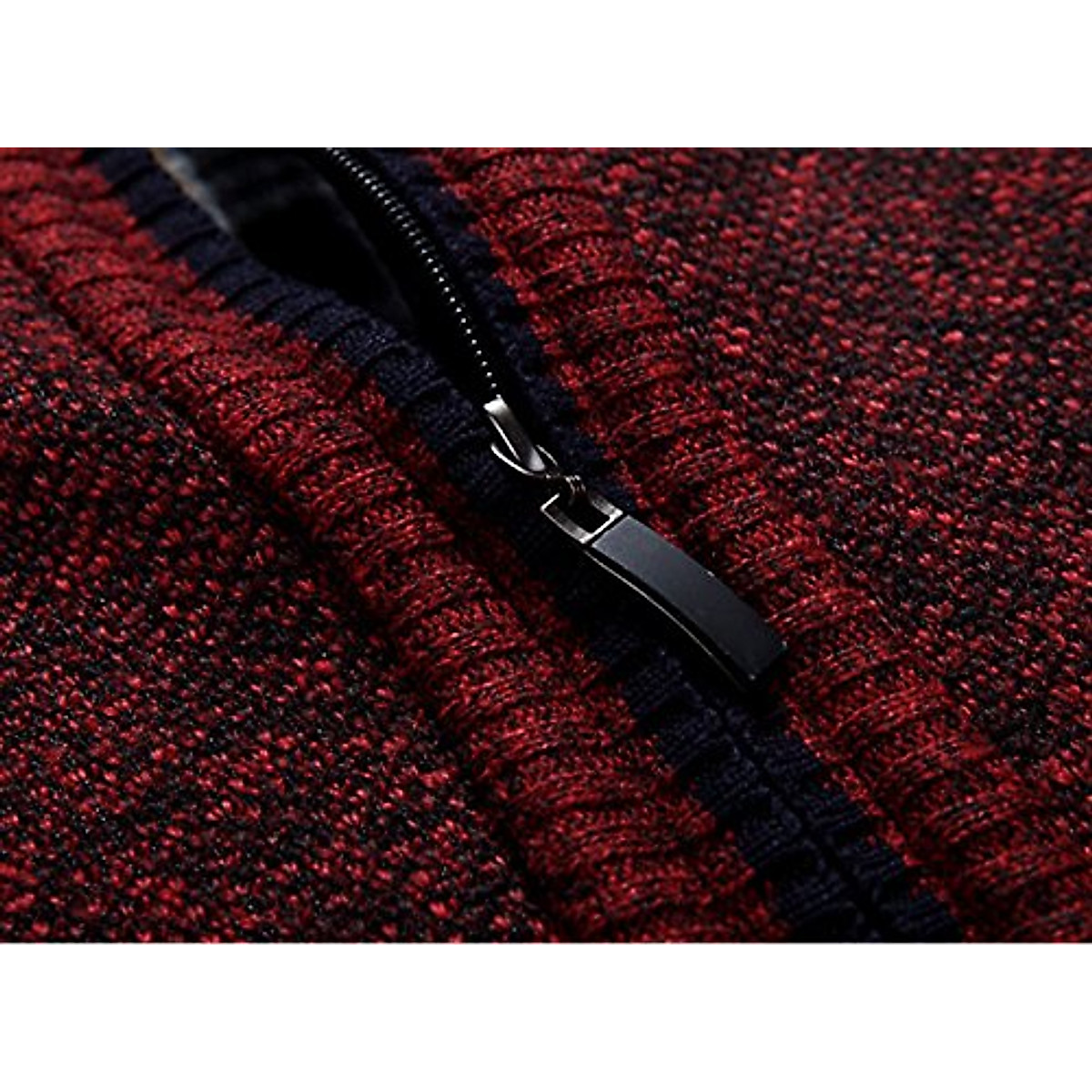 Yeokou Men's Slim Fit Zip Up Casual Knitted Cardigan Sweaters With Pockets (Large, Wine Red)