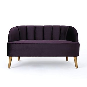 Christopher Knight Home Amaia Modern Velvet Sofa, Blackberry / Walnut
