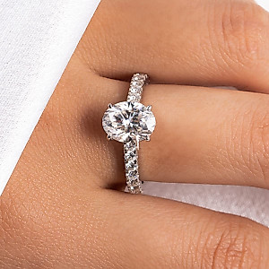 AnuClub 2.48 Cttw Oval Moissanite Engagement Ring for Women 925 Sterling Silver Side Stone Rings D Color VVS1 Lab Created Diamond Promise Wedding Anniversary Ring, Christmas Gift for Women 70