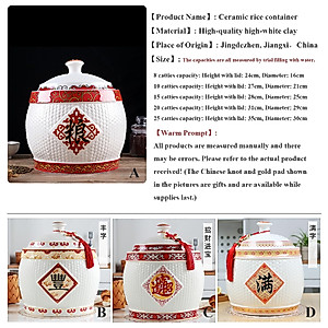 Ceramic Rice Jar With Lid Traditional Chinese Style Food Storage Jars Classic Food Dispensers Ceramic Household Rice Storage Box With Lid Suitable For Cereal, Flour, Sugar, Coffee, Rice(C-30*30*35cm)