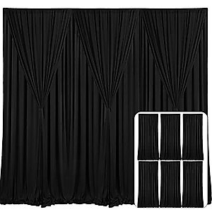 6 Panels Black Backdrop Curtain for Parties Wrinkle Free Black Photo Curtains Backdrop Drapes Fabric Decoration for Birthday Party Wedding 30ft(W) x 10ft(H)
