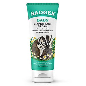 Badger Diaper Cream, Organic Diaper Rash Cream for Baby, Zinc Oxide Ointment w/Soothing Calendula Cream, Organic Baby Diaper Care Barrier Cream, Zinc Oxide Cream for Sensitive Baby Skin, 2.9 fl oz