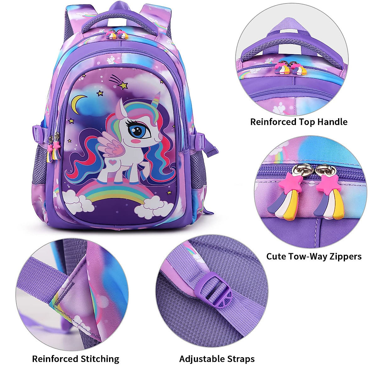 Wisiley Kids Backpack 16 in Multifunctional Large Capacity Unicorn School Backpack for Girls Cute Lightweight Toddler Schoolbag with Bottle Side Pockets Preschool Girls Elementary Leisure Schoolbag