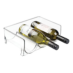 mDesign Stackable Plastic 3 Bottle Refrigerator Wine Rack - Kitchen Storage Organizer Holder for Champagne, Wine or Water Bottles - Stacking Wine Bottle Organizer for Fridge - Ligne Collection - Clear