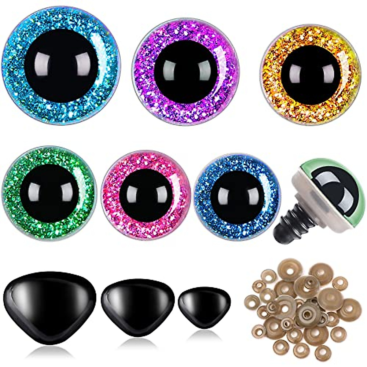 UPINS 180Pcs Safety Eyes and Noses for Amigurumi Large Plastic Craft Crochet Eyes for Stuffed Animals DIY Puppet Bear Toy Doll Making Supplies