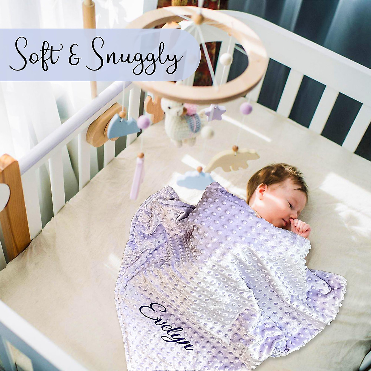 AleMir Fashion Embroidered Blanket Baby – Beautiful Monogrammed Blanket – Large Personalized Baby Blanket for Boys and Girls – Soft Polyester Baby Blanket with Custom Name – 28 x 34-inch