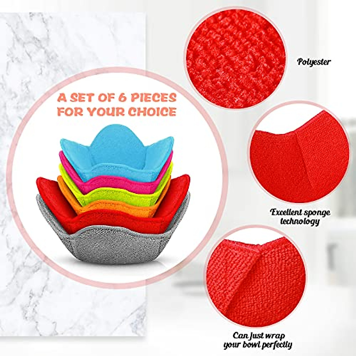 6 Pieces Bowl Cozy Multi Color Microwave Safe Bowl Holders Microwave Plate Holder Hot Bowl Holder to Protect Your Hands from Hot Dishes and Heating Soup