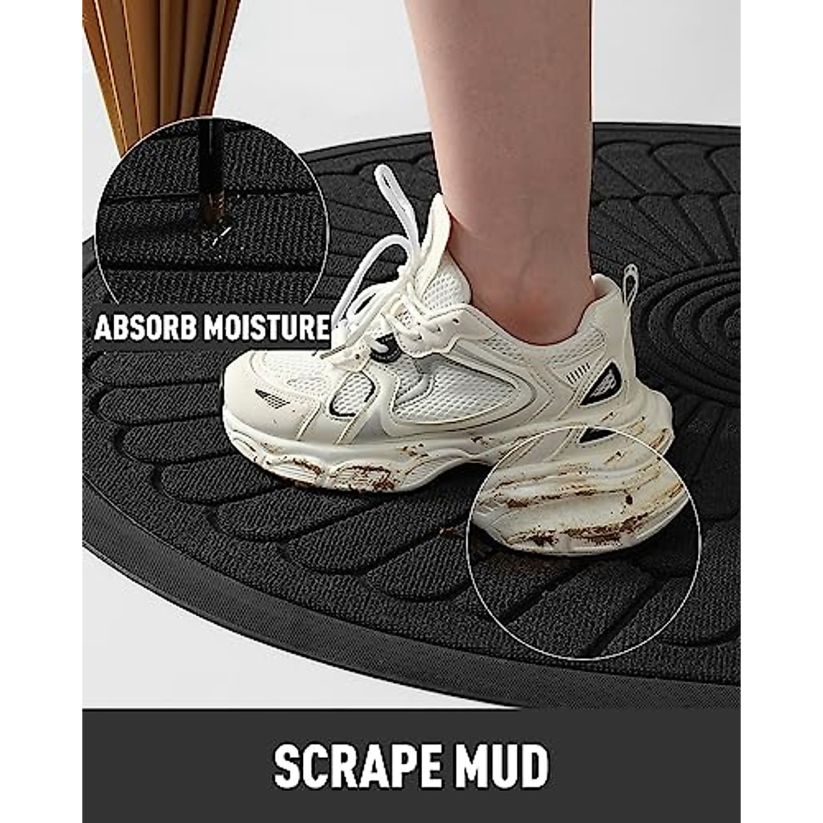 Door Mat Outdoor Indoor Entrance Doormat-Semicircular Durable Rubber Non Slip Front Door Mat for Outside Inside Entry Entryway Dirt Trapper Welcome Mat for Muddy Paws and Shoes-Black 17”x30”